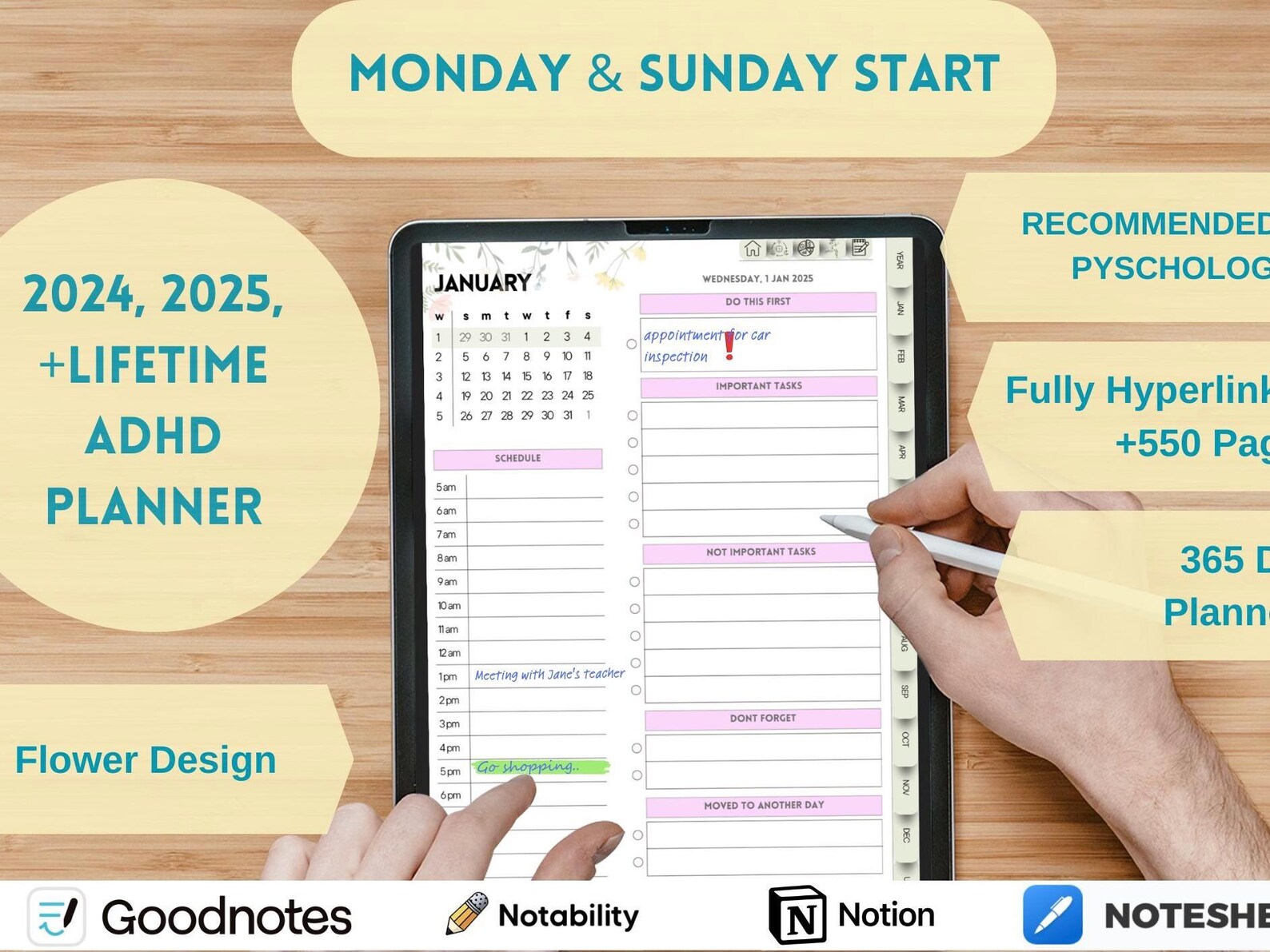 ADHD Digital Planner 2025, Fully Hyperlinked, User Friendly, Daily ...