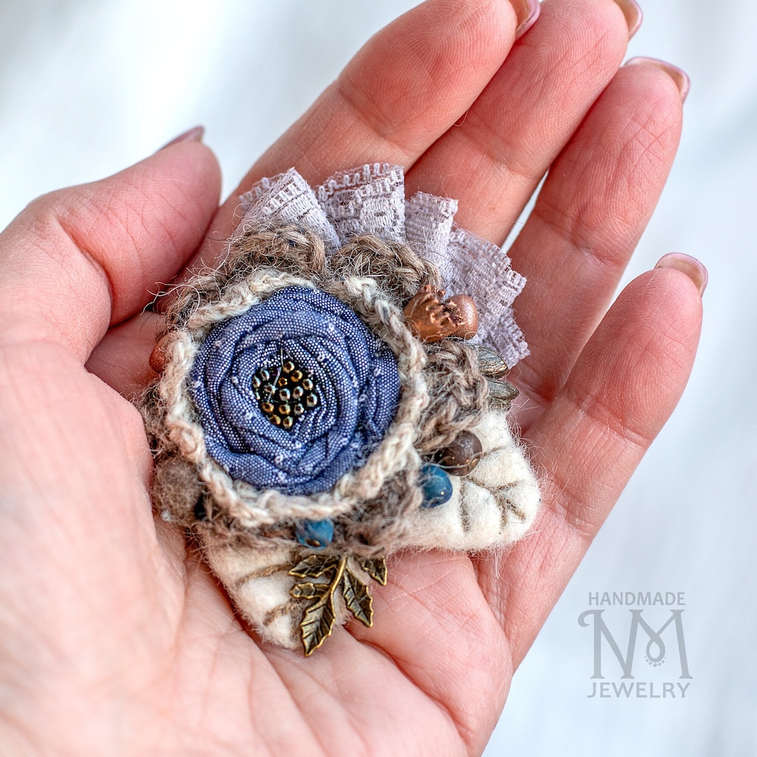 Handmade Brooch Textile Magic, Fabric Brooch, Wool Brooch, Beads Brooch ...
