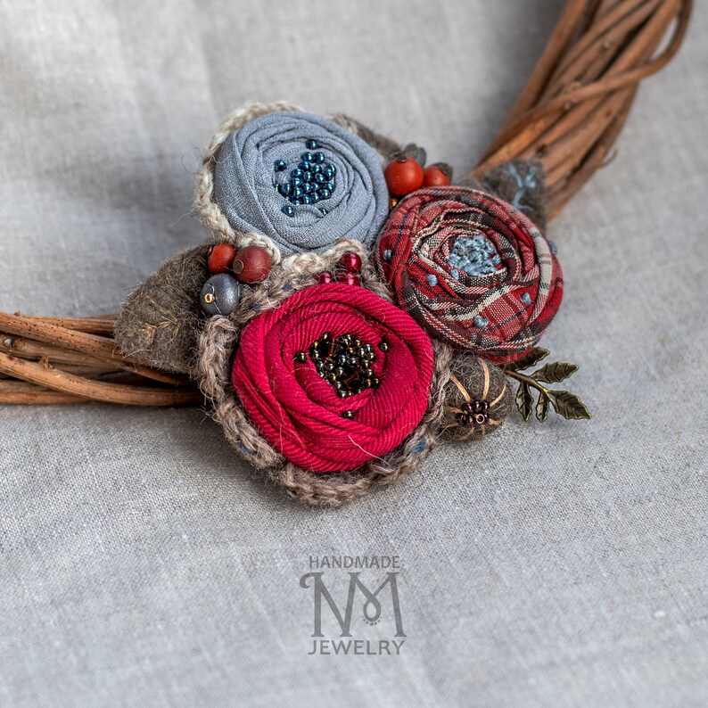 Handmade Brooch Sultry Rose Textile Brooch, Wool Brooch, Beads Brooch ...