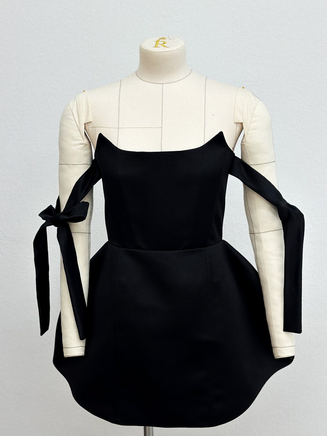 Black Short Corset Dress With Bows on Hands - Customizable in White ...