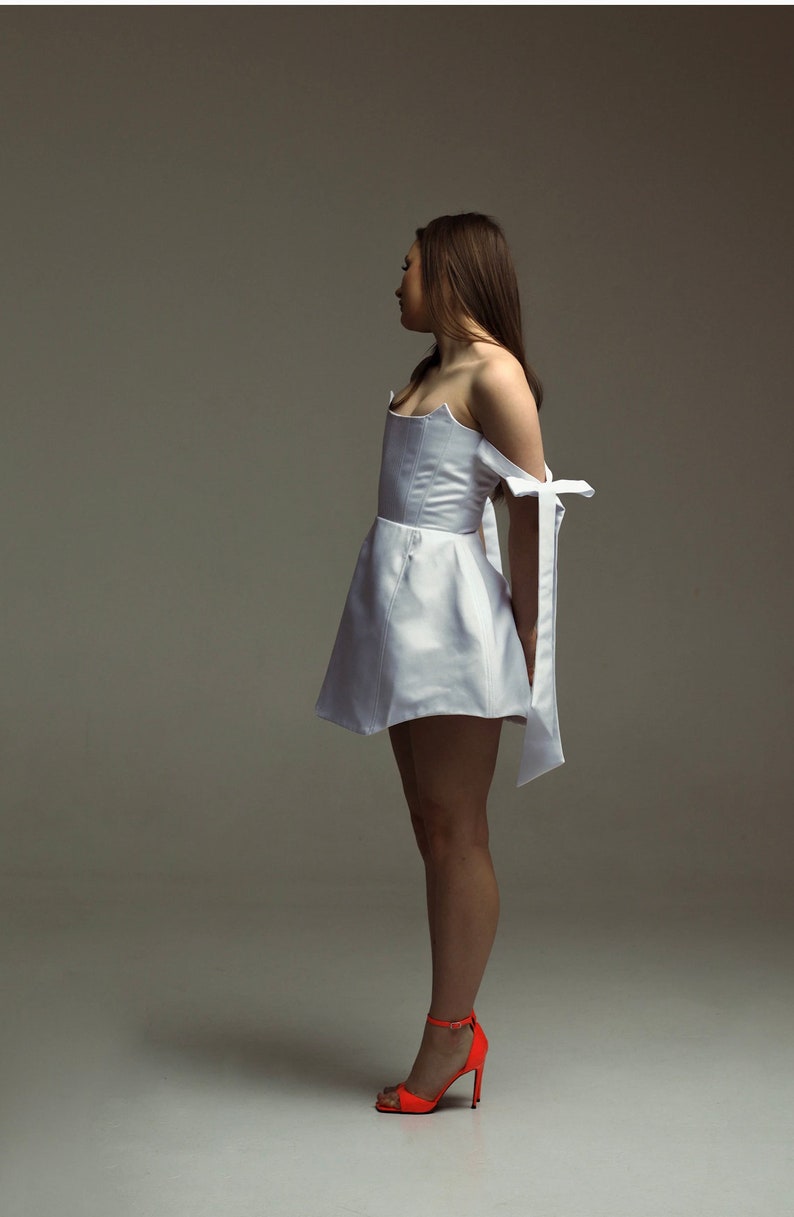 Elegant White Corset Dress With Bow Accents Standout Style for Special ...
