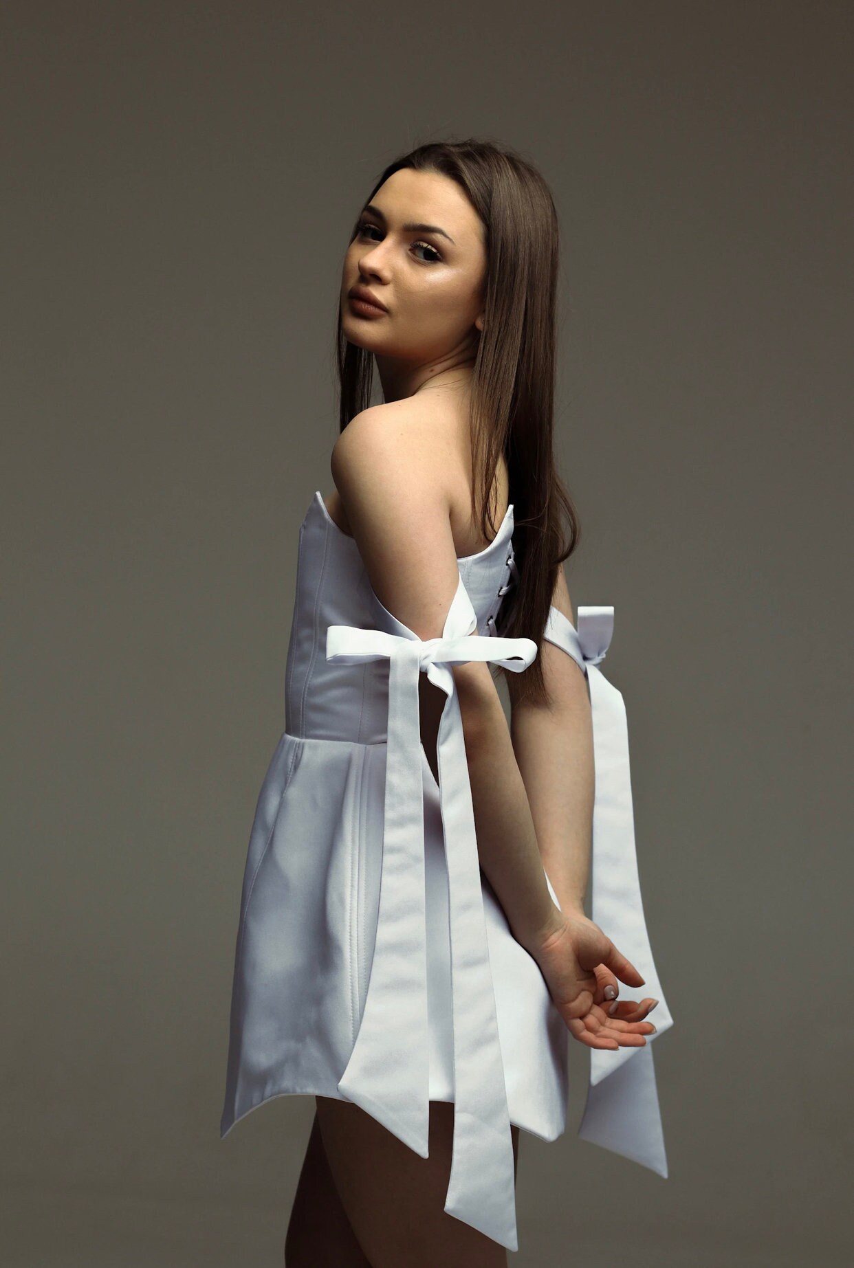 Black Short Corset Dress With Bows on Hands - Customizable in White ...