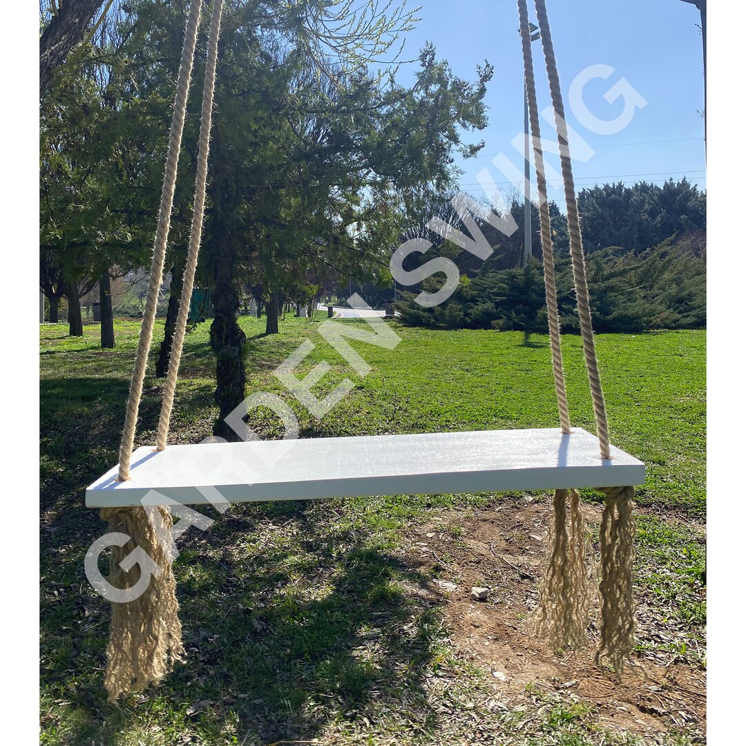 White Tree Swing Rope Swing Tree Swing Wood Swing Garden Swing Outdoor ...