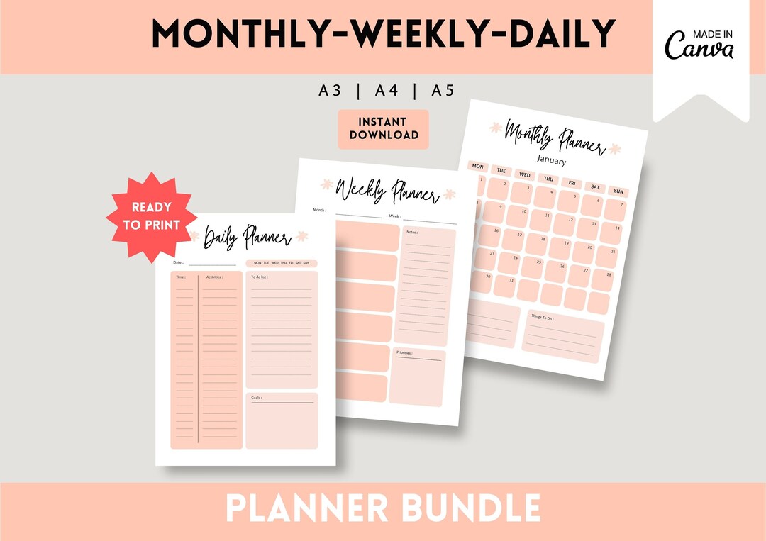 Organize Your Days, Weeks, and Months! Print-ready PDF in A3, A4, A5 ...