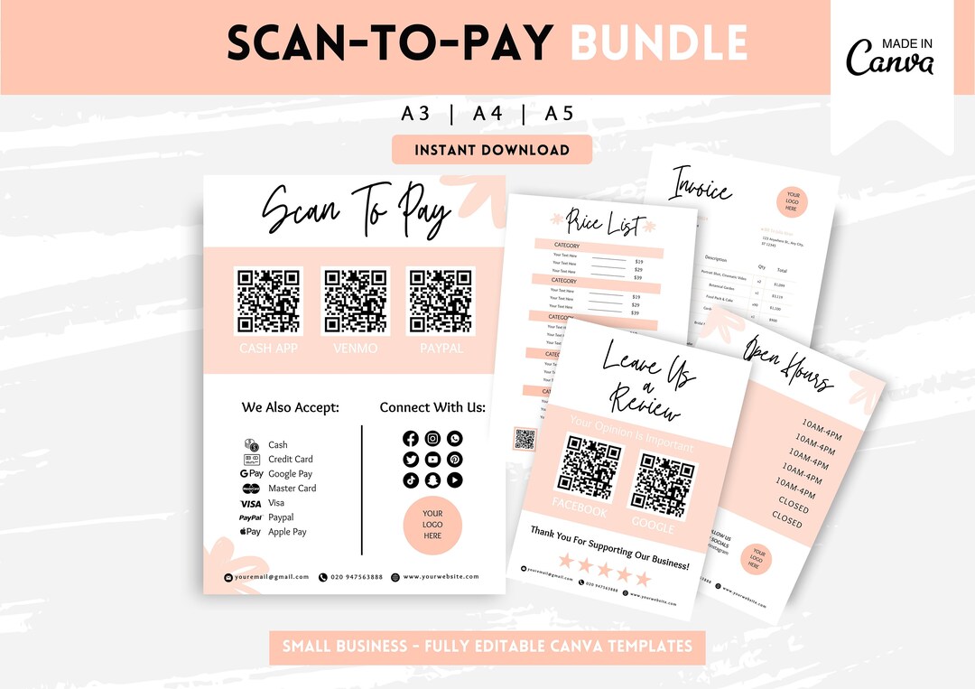 Scan to Pay Small Business Bundle | Price List | Invoice Form | Leave a ...