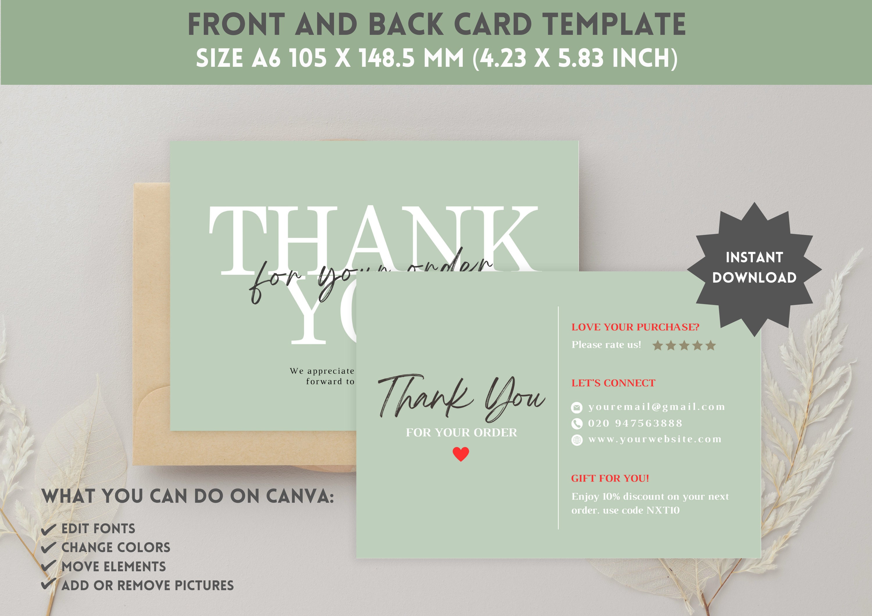 Thank You Card Template Canva | Customer Purchase Card Template | Thank ...