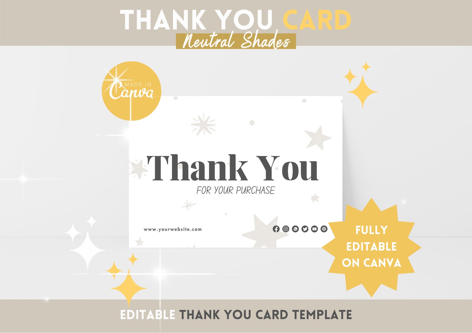Thank You Card Template | Etsy Shop Brand Kit Template Fully Editable ...