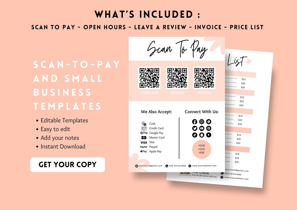 Scan to Pay Small Business Bundle | Price List | Invoice Form | Leave a ...
