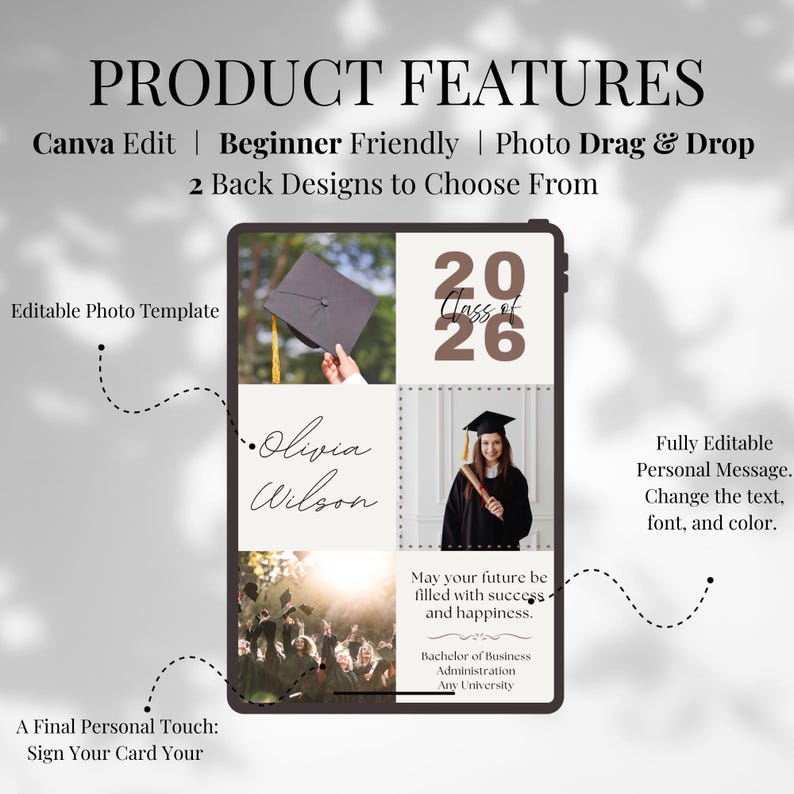 Editable Graduation Card Canva Template | Class of 2026 Photo Collage ...