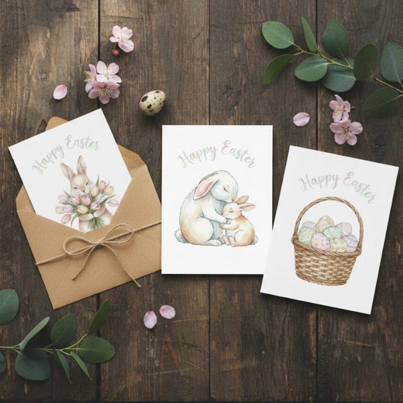 Watercolor Easter Card Bundle | Bunny Designs (digital Download) - Etsy