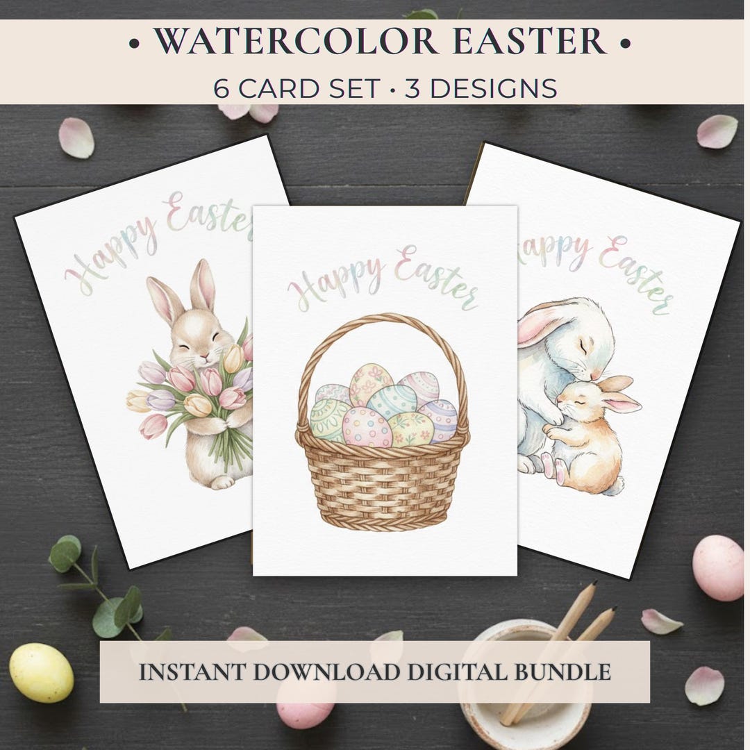 Watercolor Easter Card Bundle | Bunny Designs (digital Download) - Etsy