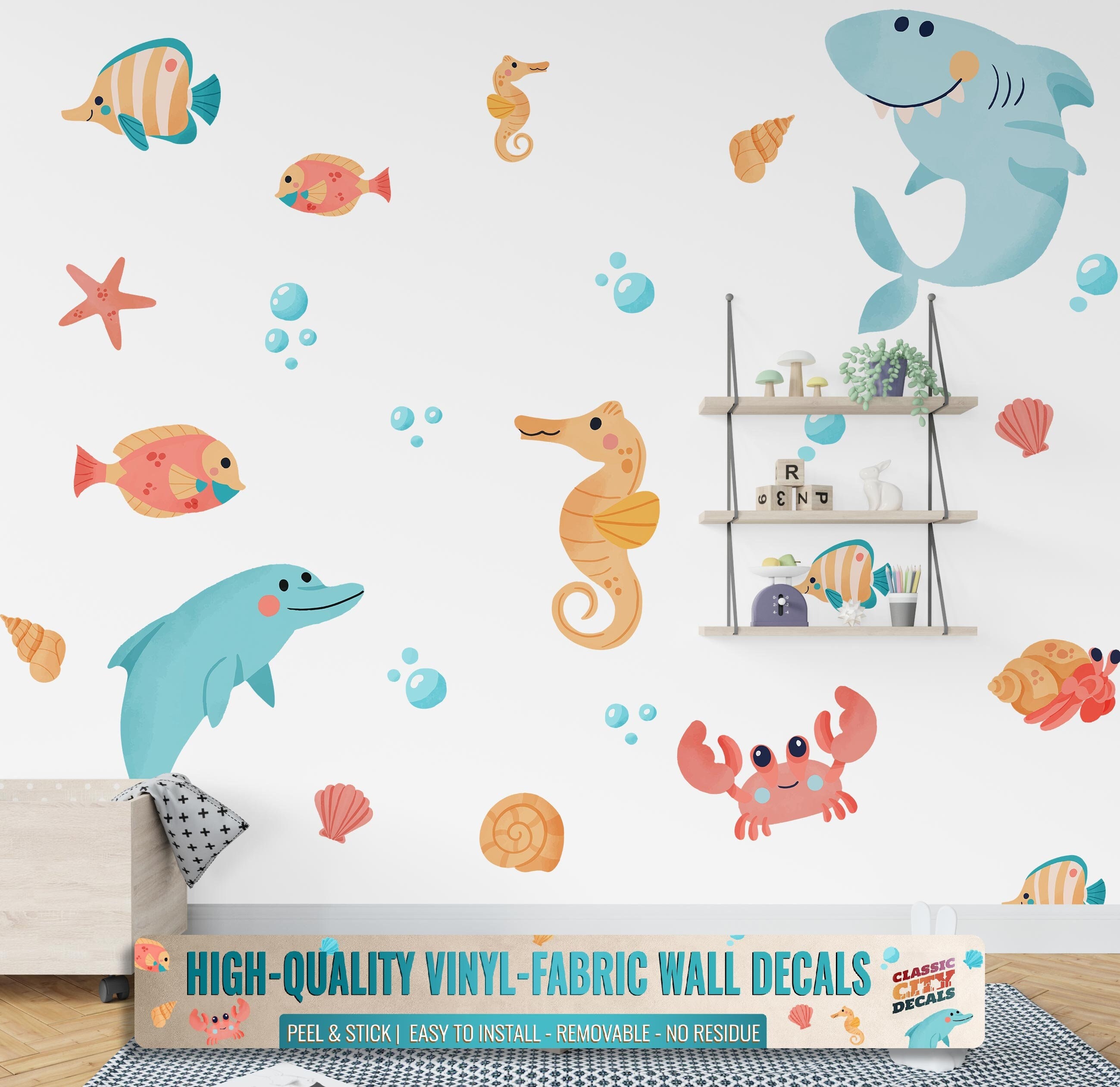 Ocean Adventure Vinyl Decal Set Colorful Sea Life, Wall Stickers ...