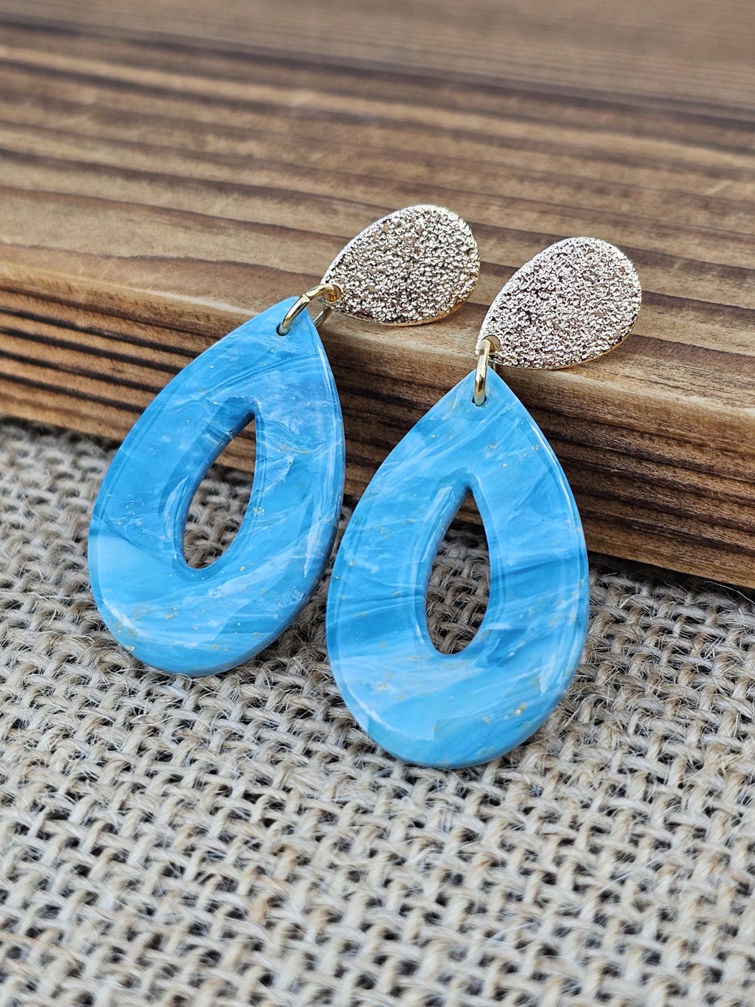 Handmade Baby Blue Teardrop Earrings, Bright Green Teardrop Earrings ...
