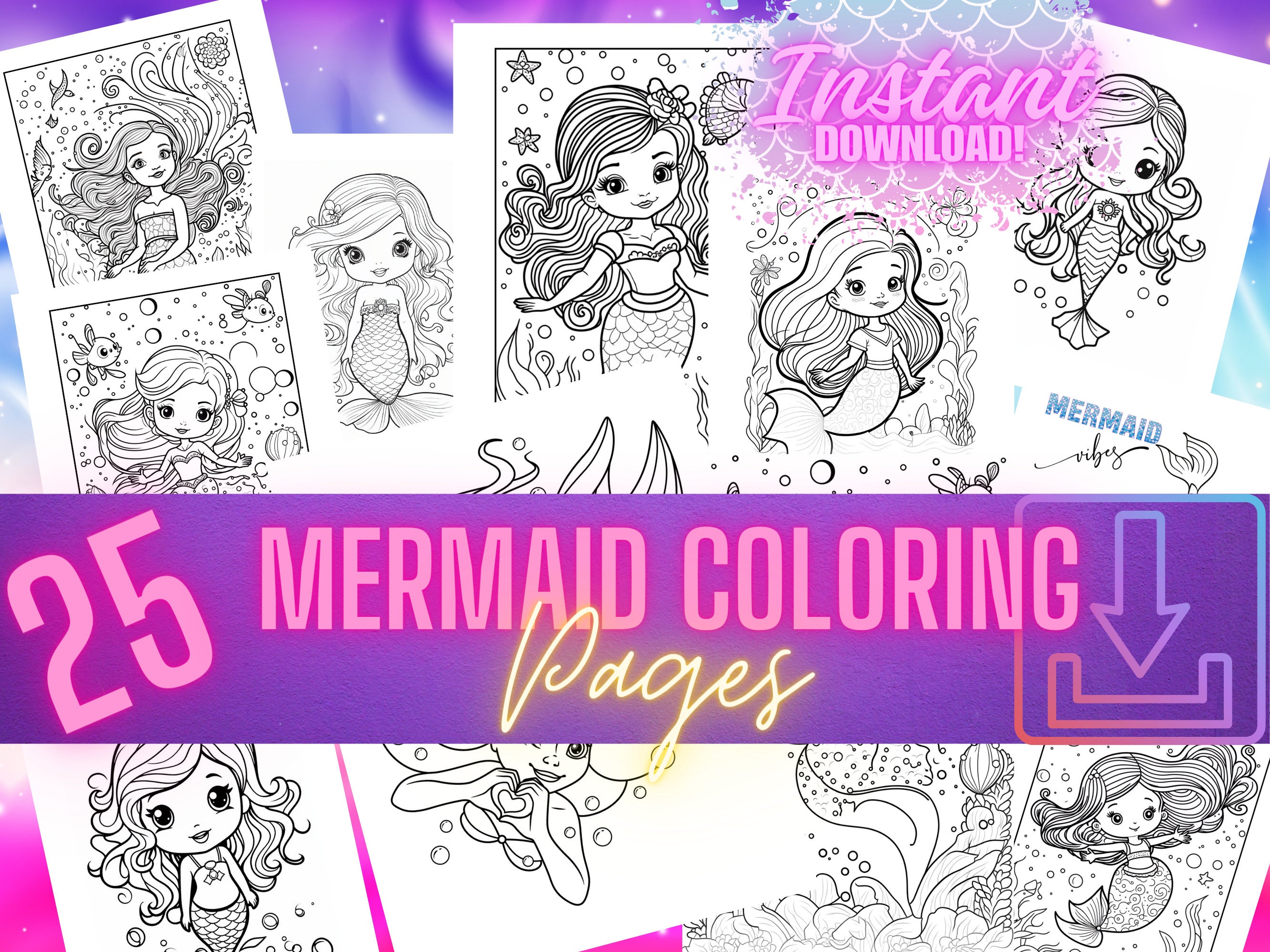 Mermaid Coloring Pages Under the Sea Coloring Pages Cute - Etsy