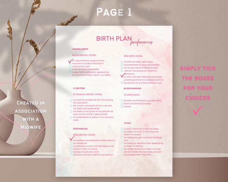 Plantilla de plan de parto imprimible, 4 páginas, diseño en colores ...