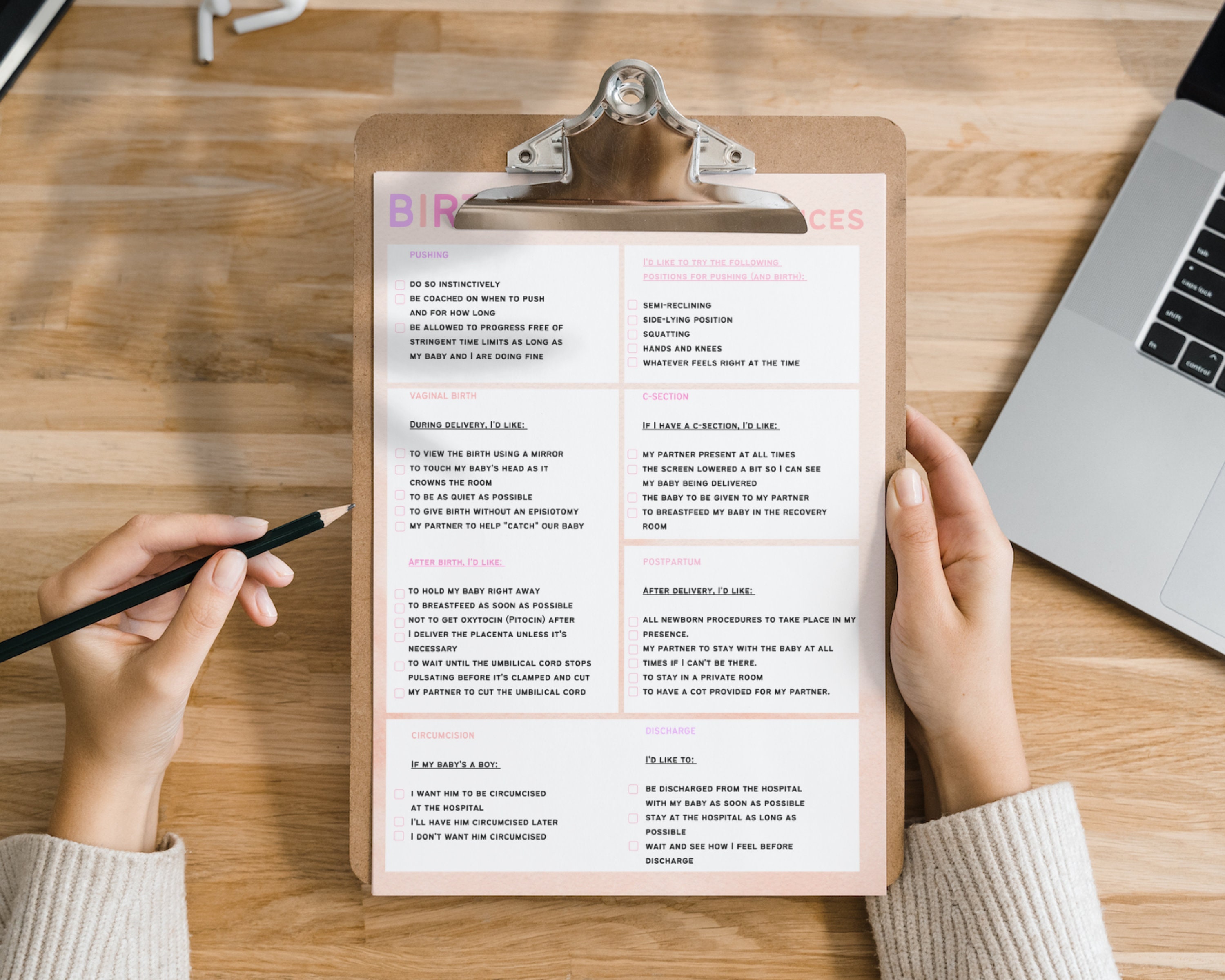 Birth Plan Template Printable, 2-pages, Pastel Design , C-section ...
