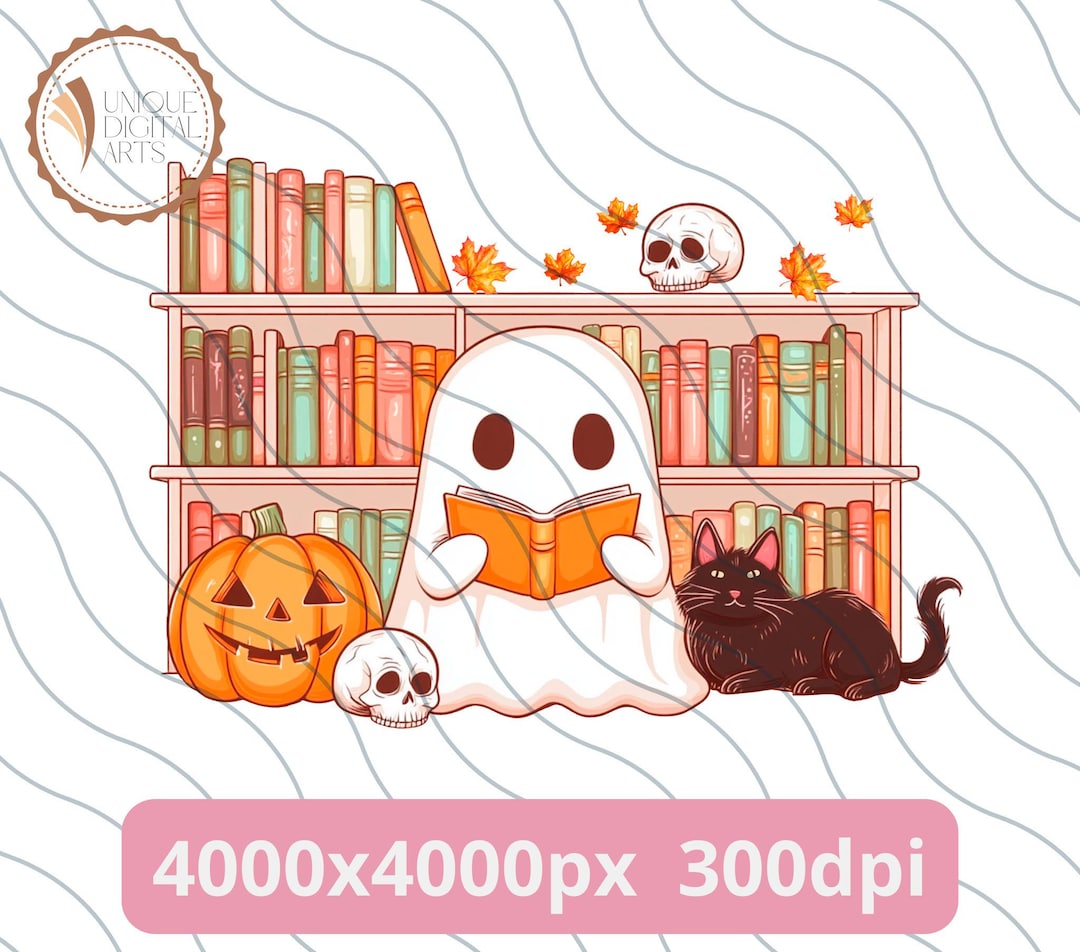 Ghost Reading Book Png, Halloween Bookshelf Png, Ghostly Bookish Png ...