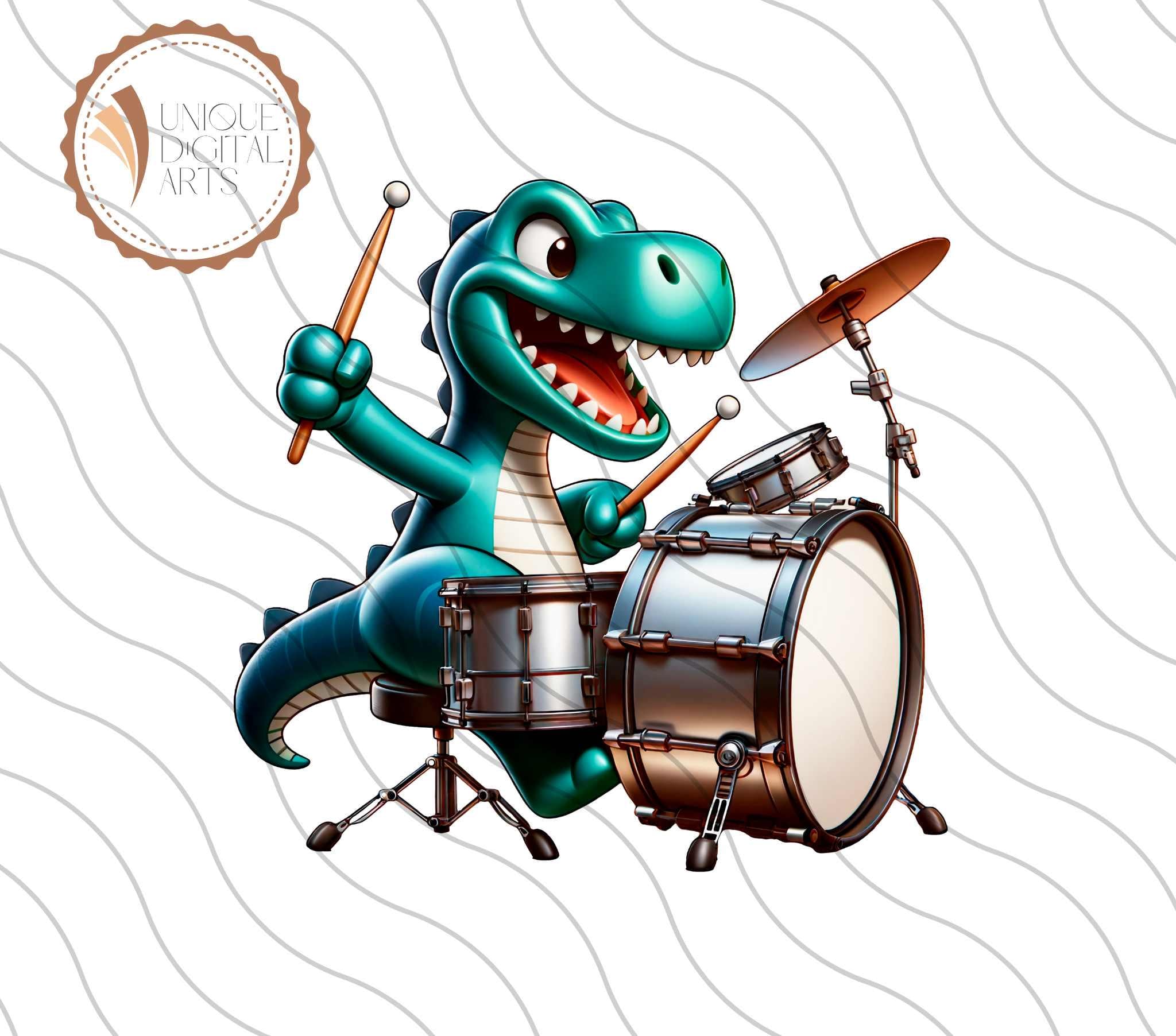 Trex Playing Drums Png ,dinosaur Playing Drum Set Png,dinosaur Clipart ...