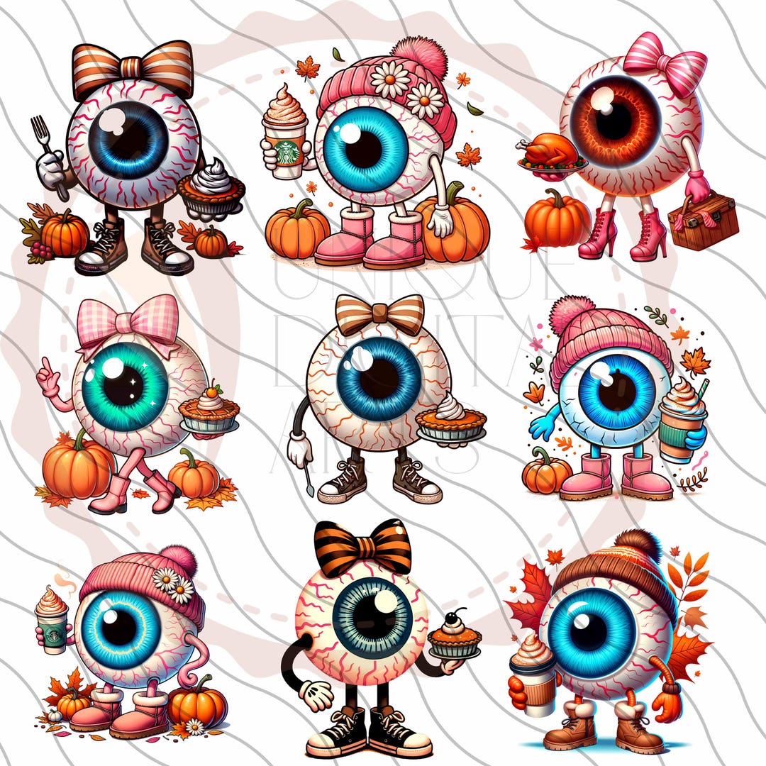 Thanks Giving Eyeball Clipart Bundle,fall Eyeball Png Optician Coquette ...