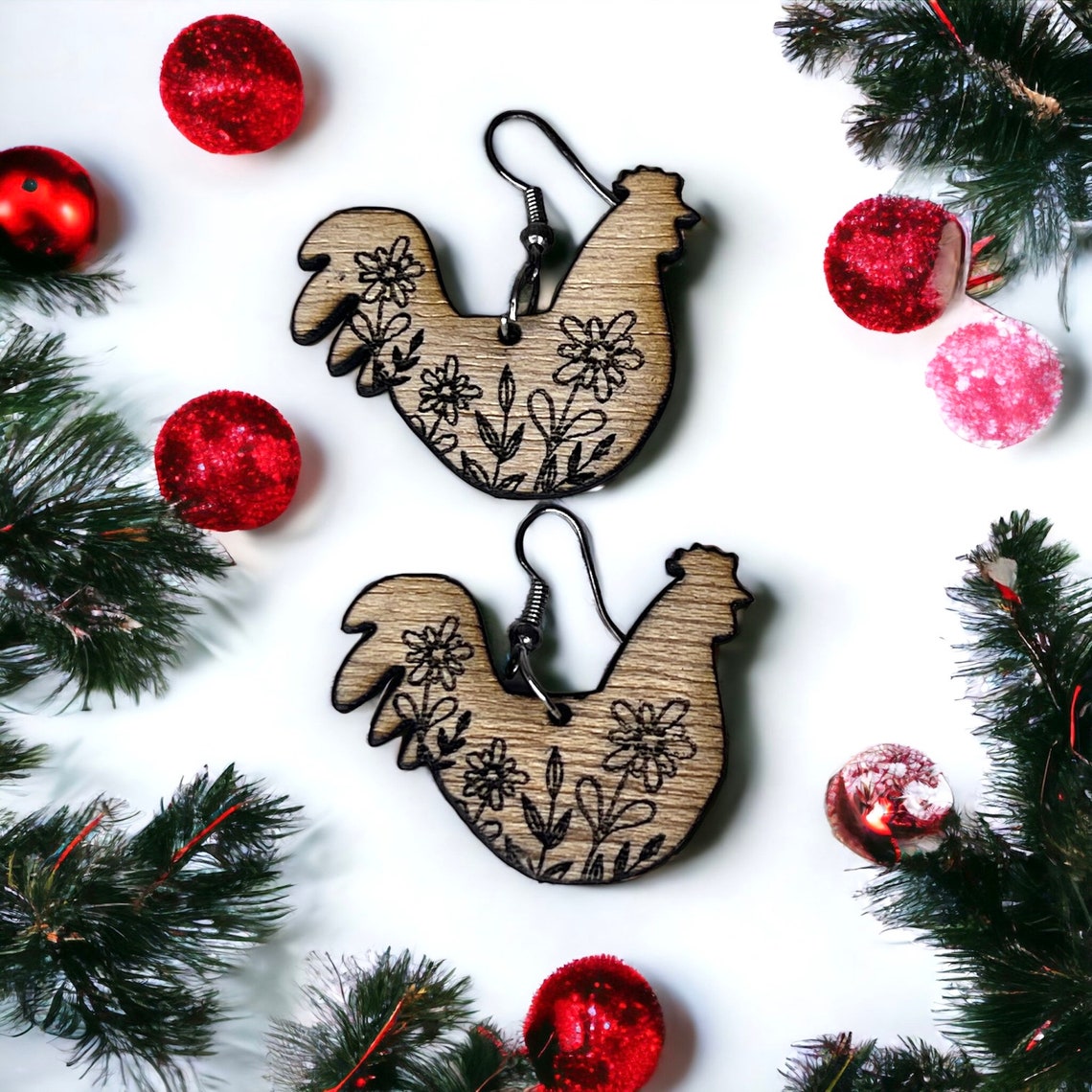 Chicken Earrings SVG Floral Chicken Earrings Svg,chicken Earring Svg ...