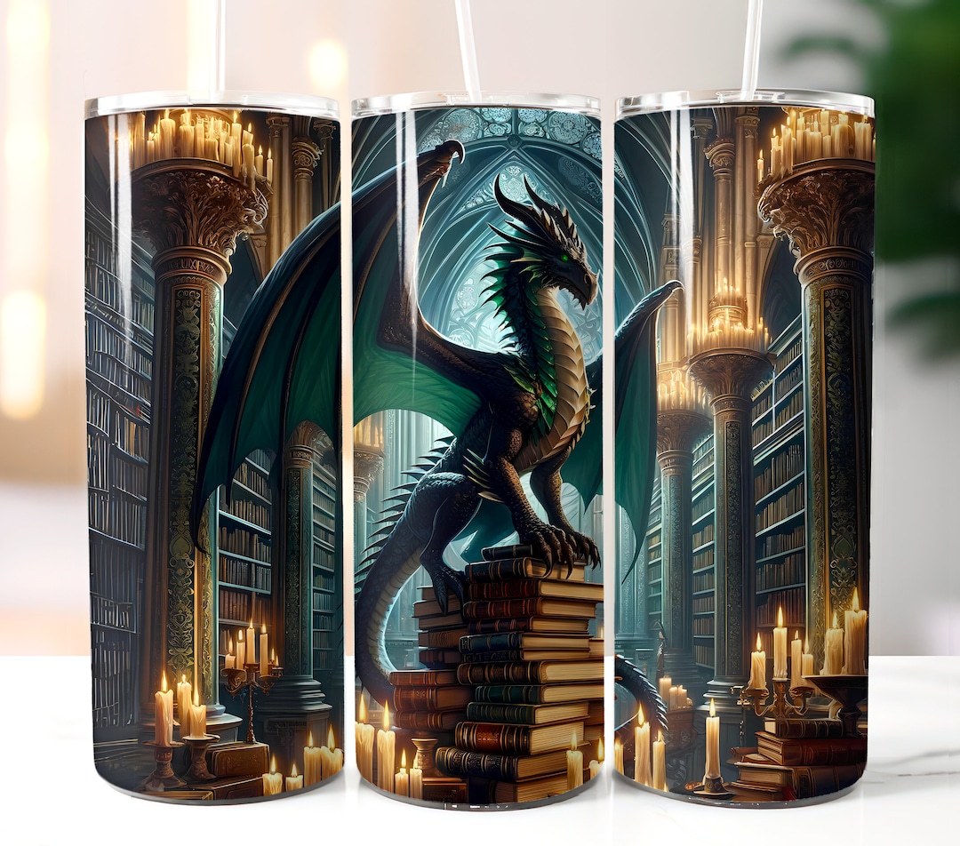 Book Dragon 20 Oz Skinny Tumbler Wrap,dragon Tumbler Wrap,book Lover ...