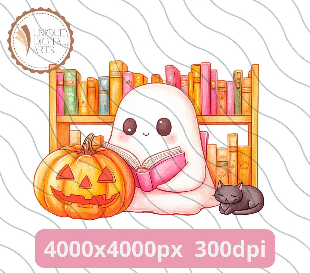 Ghost Reading Book Png, Halloween Bookshelf Png, Ghostly Bookish Png ...