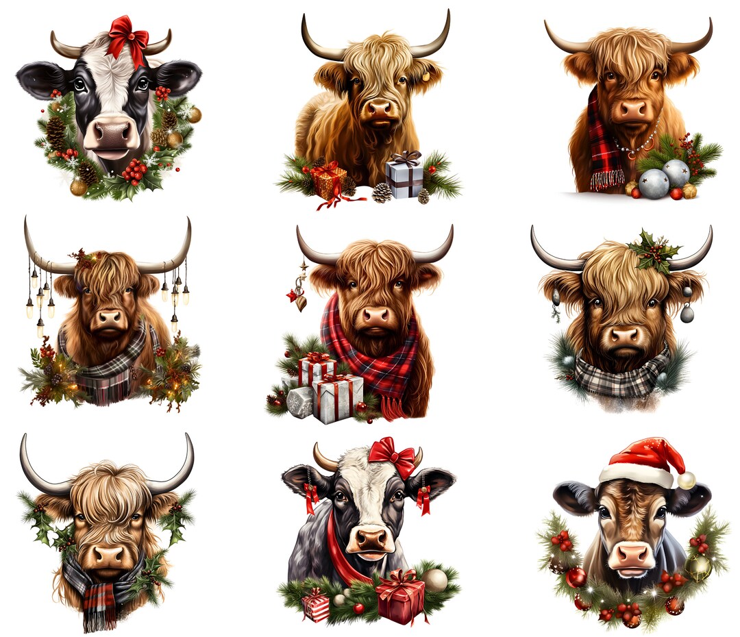 20 Christmas Cow Png,christmas Highland Cows, Xmas Colstein Cow,clipart ...