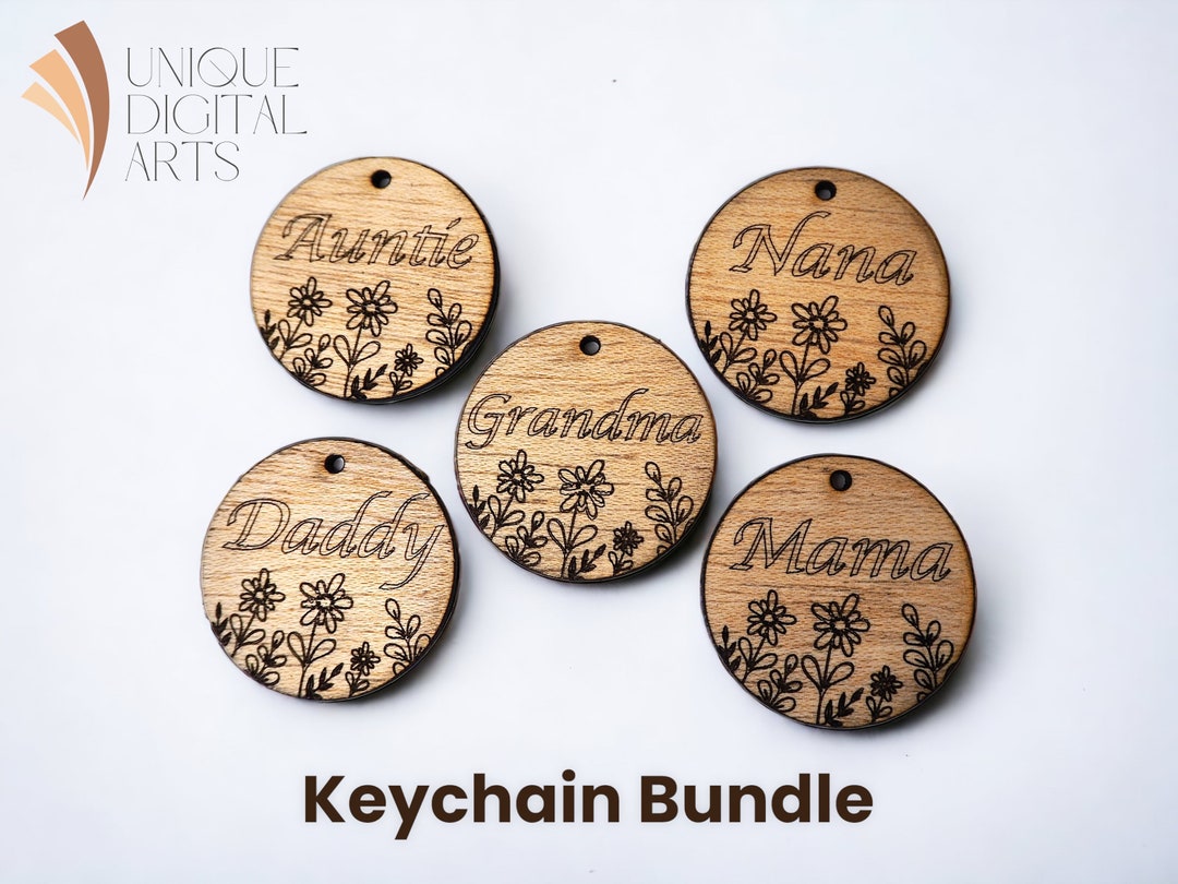 Floral Keychain SVG Bundle,round Keychain Svg,mama Keychain Svg,nana ...
