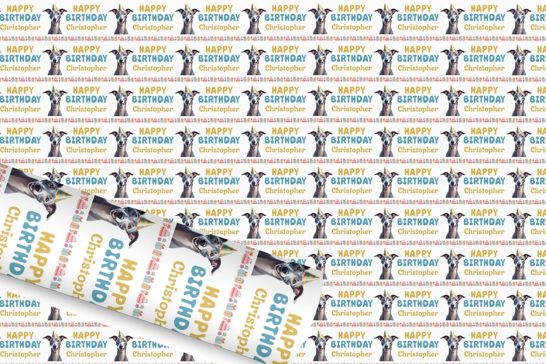 Personalised Whippet Birthday Wrapping Paper Birthday Whippet Gift Wrap ...