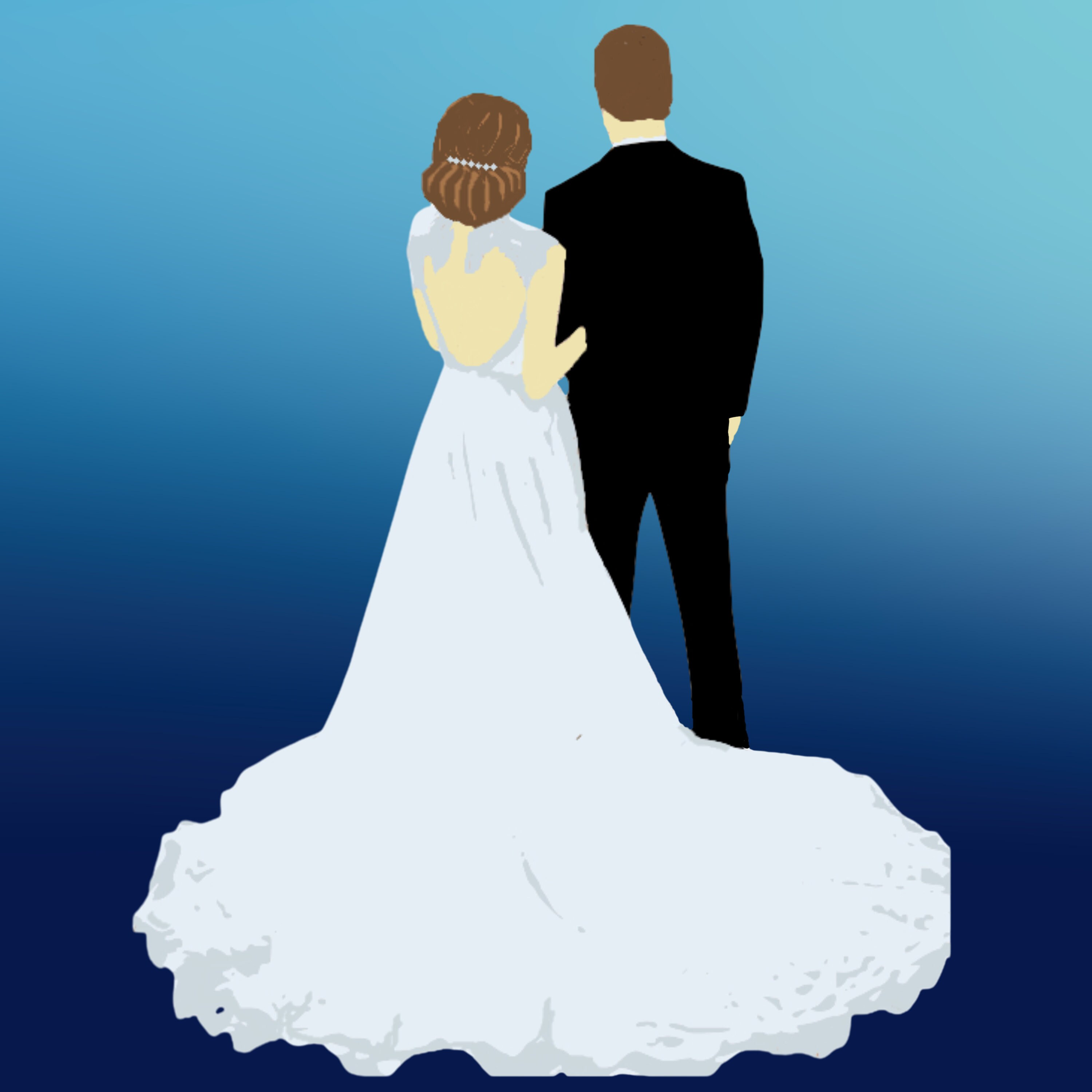 Bride and Groom Portrait, Faceless Minimal Art, Digital Print, Bundle ...