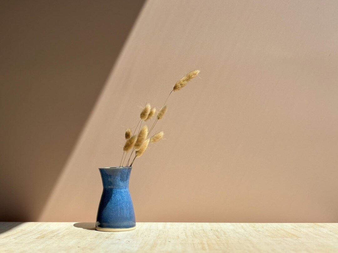 Cornflower Blue Ceramic Bud Vase, Beaker Flower Vase, Colourful Shiny Glazed Pottery, Handmade ...