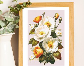 Cross Stitch Pattern Magnificent Roses. Flowers Summer Design. DMC Chart Printable PDF Instant ...