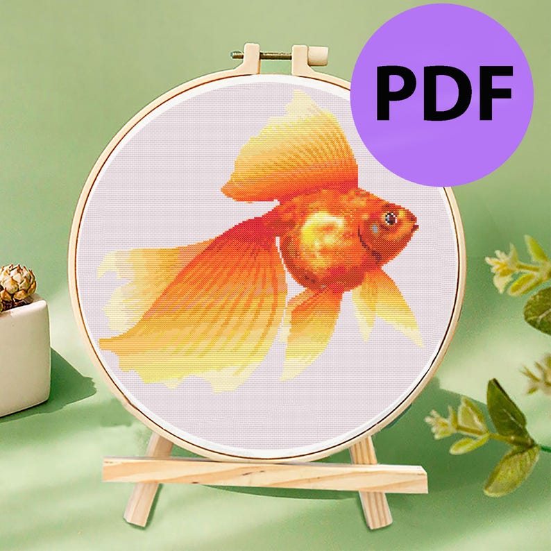 Goldfish, Modern Cross Stitch Pattern. Aquarium Fish Pattern. DMC Chart ...