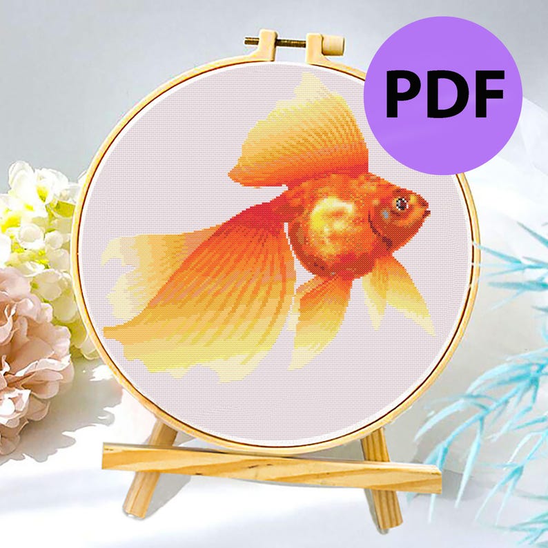Goldfish, Modern Cross Stitch Pattern. Aquarium Fish Pattern. DMC Chart ...