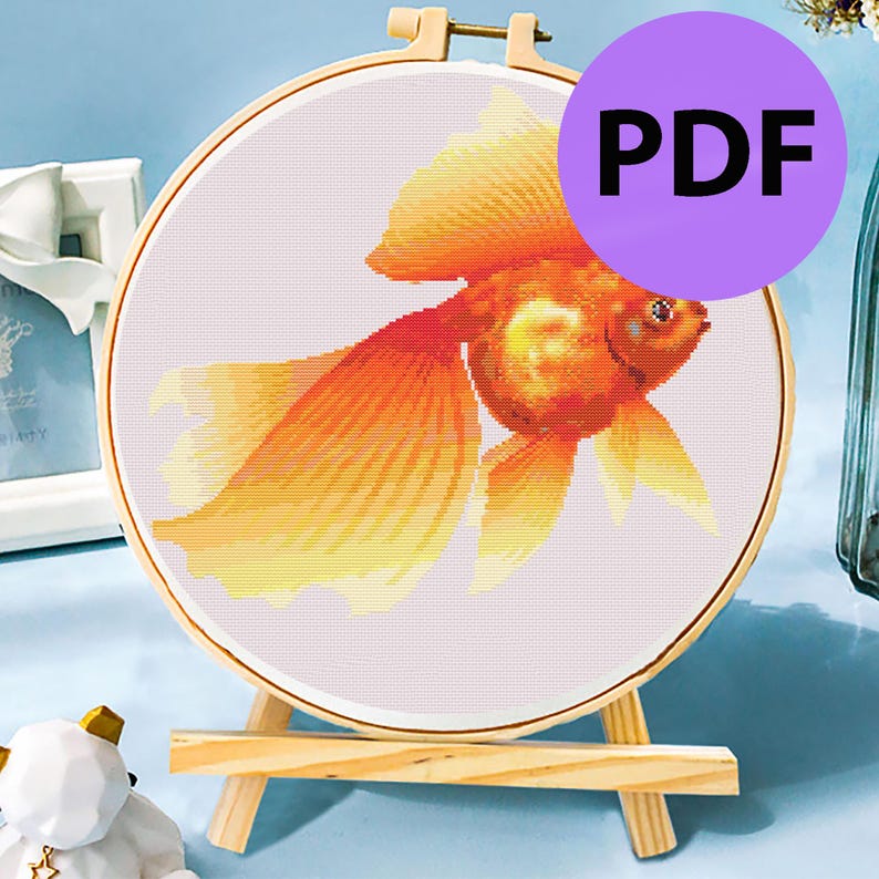 Goldfish, Modern Cross Stitch Pattern. Aquarium Fish Pattern. DMC Chart ...