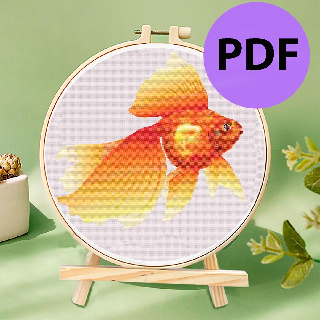 Goldfish, Modern Cross Stitch Pattern. Aquarium Fish Pattern. DMC Chart ...