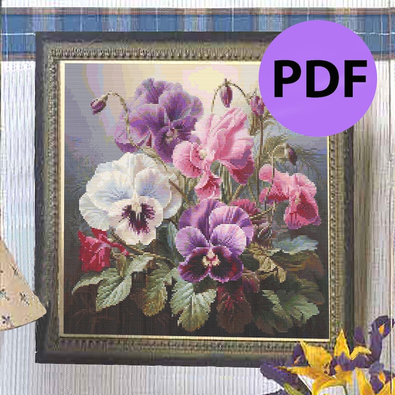Floral Violets & Pansies Cross Stitch Pattern (PDF) - Etsy