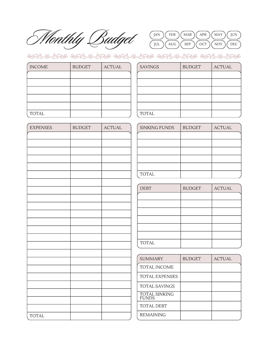 Monthly Budget Tracker - Etsy
