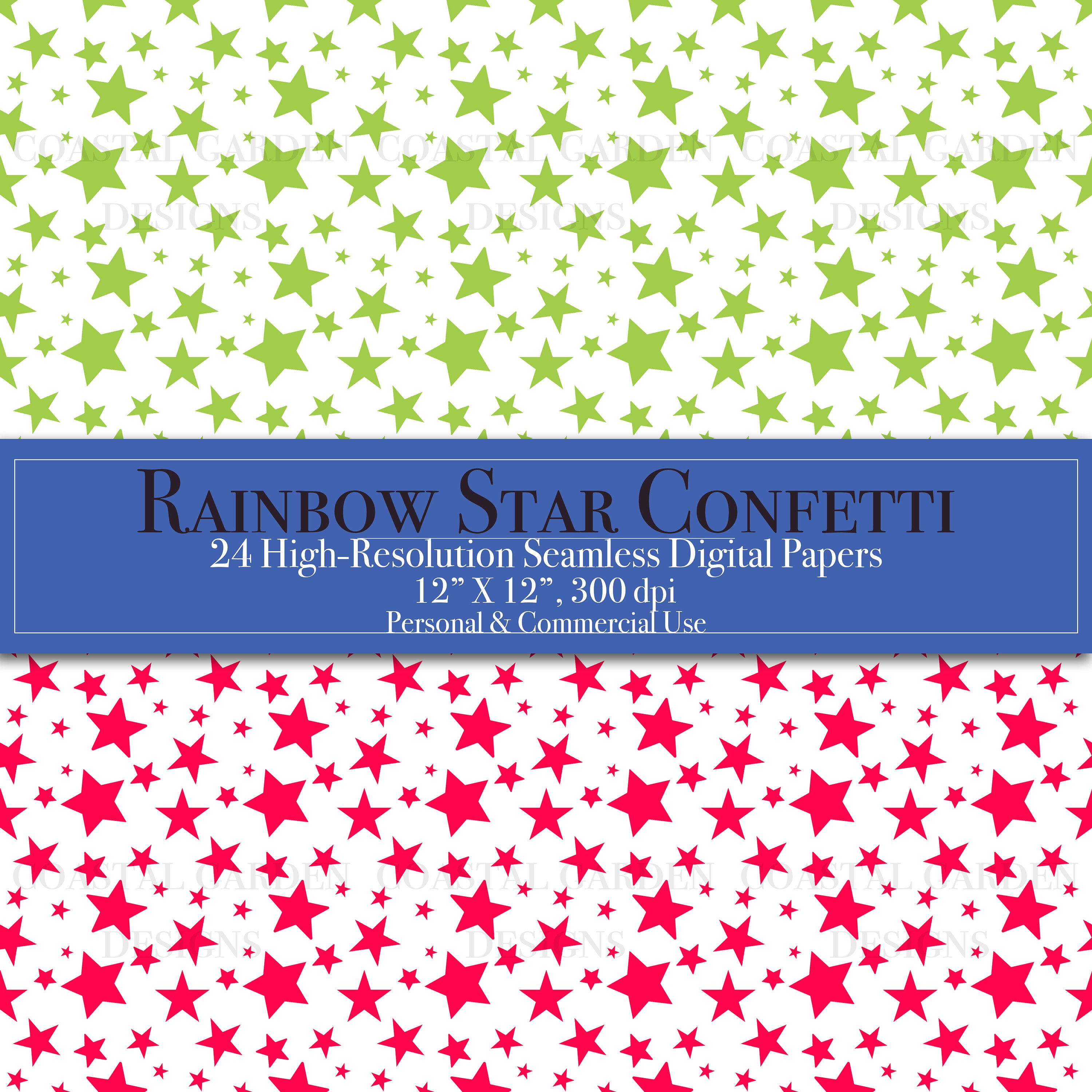 Rainbow Star Confetti Digital Paper Bundle, Seamless Pattern Set ...
