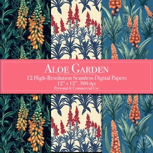 Aloe Garden Digital Paper, Seamless Scrapbook Paper, Commercial Use ...