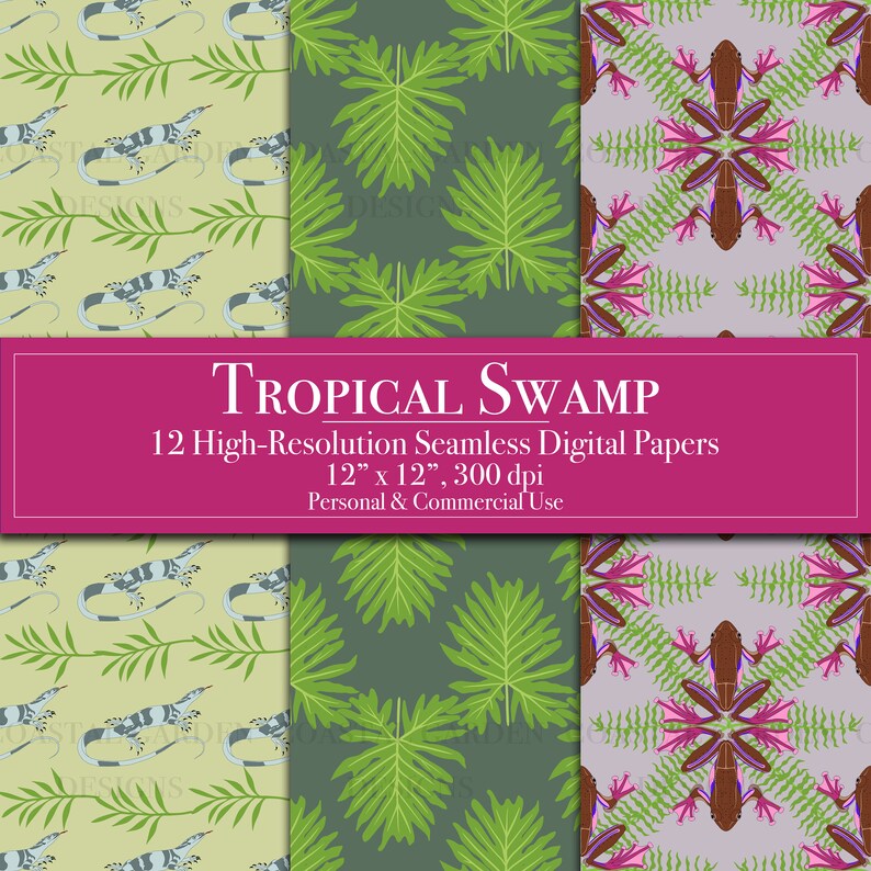 Tropical Swamp Digital Paper, Seamless Digital Scrapbook Paper, Planner ...