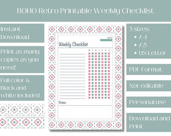 Printable Weekly Checklist Template, Peony Theme, Blank List, Flower ...