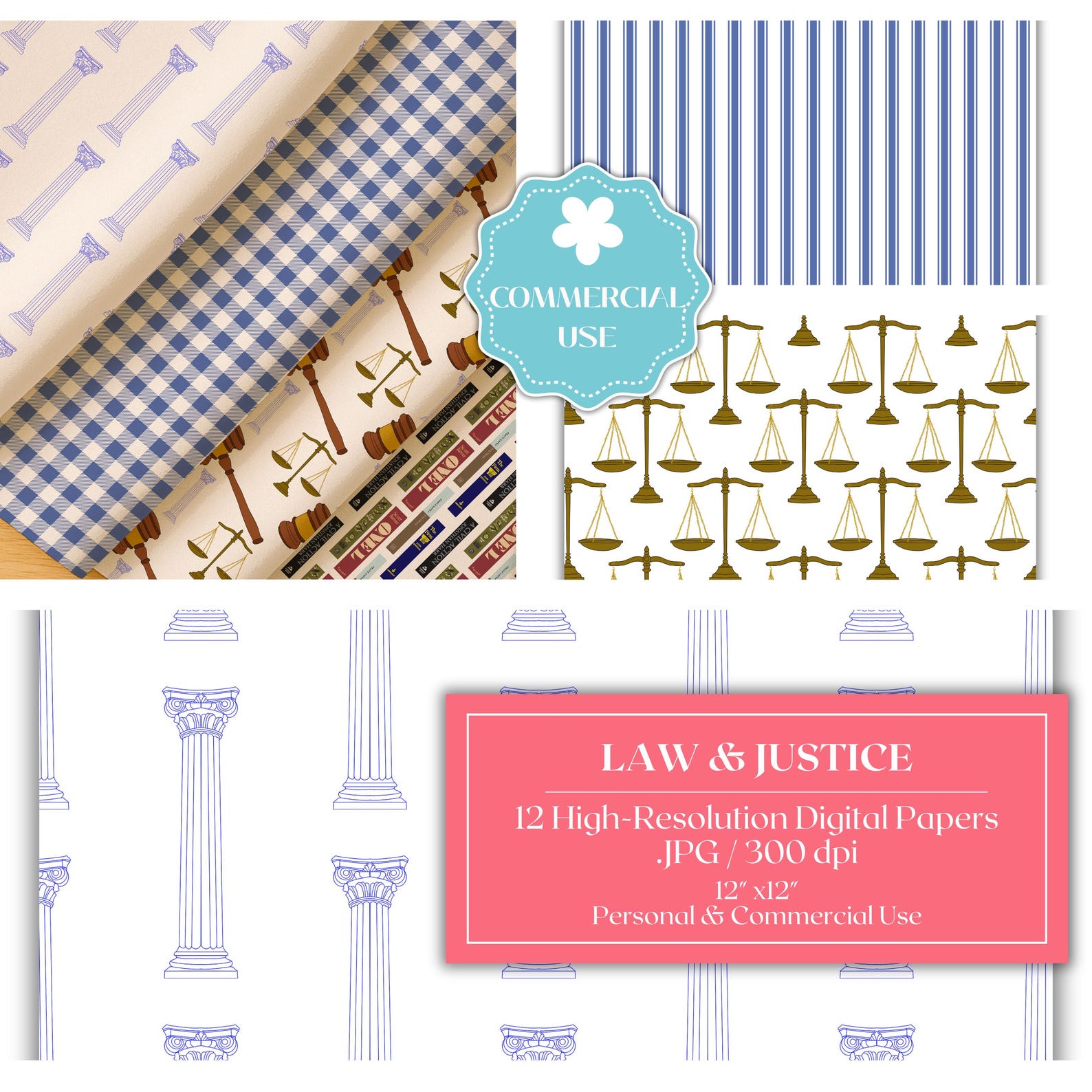 Law & Justice Digital Papers, Seamless Lawyer Pattern Scrapbook Paper ...