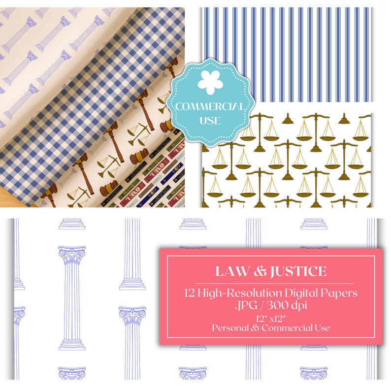 Law & Justice Digital Papers, Seamless Lawyer Pattern Scrapbook Paper ...