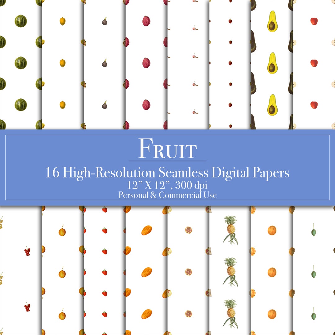 Fruit Digital Paper Bundle, Seamless Pattern, Scrapbook Paper ...