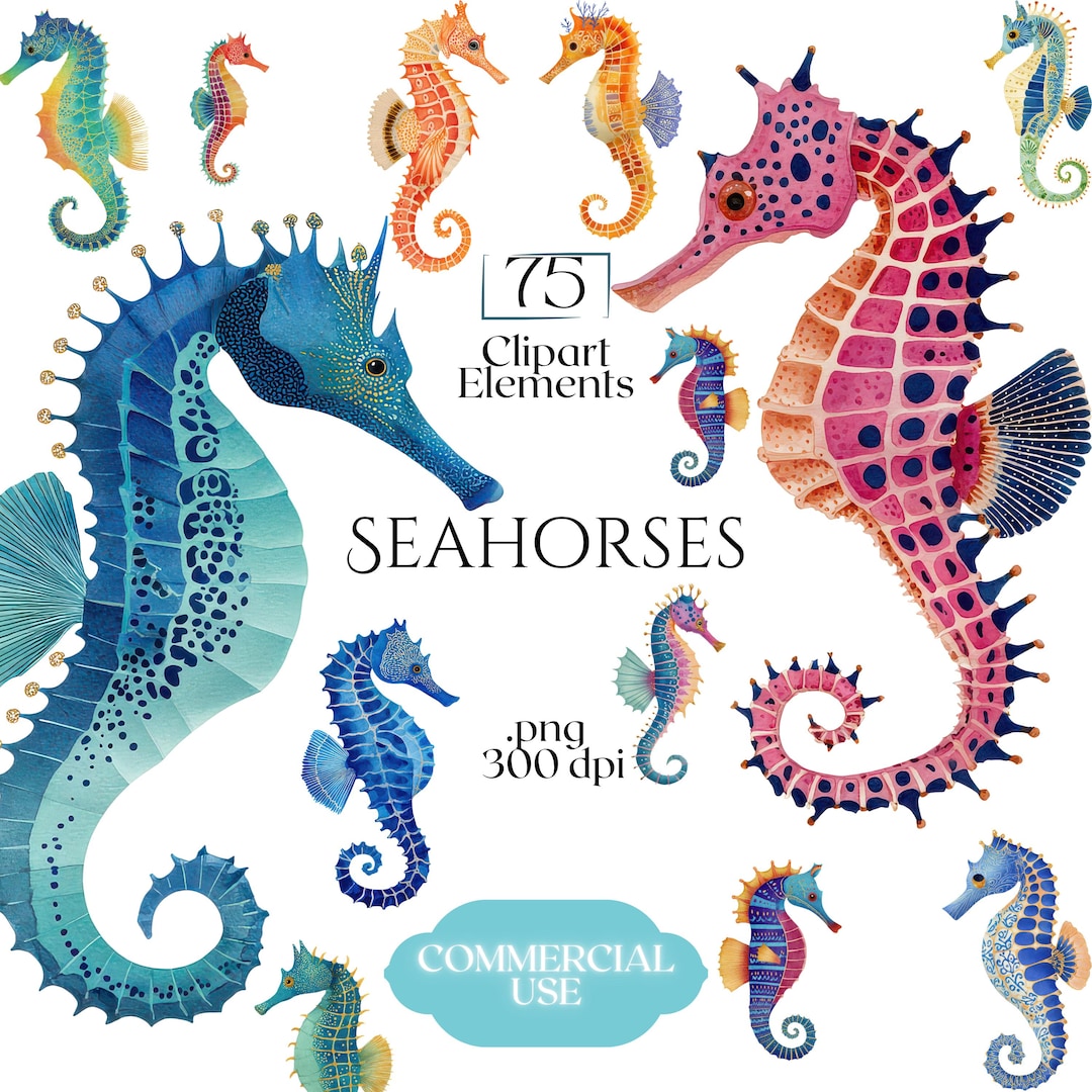 Seahorses Clipart, Watercolor Seahorse Pngs, Underwater Graphics ...