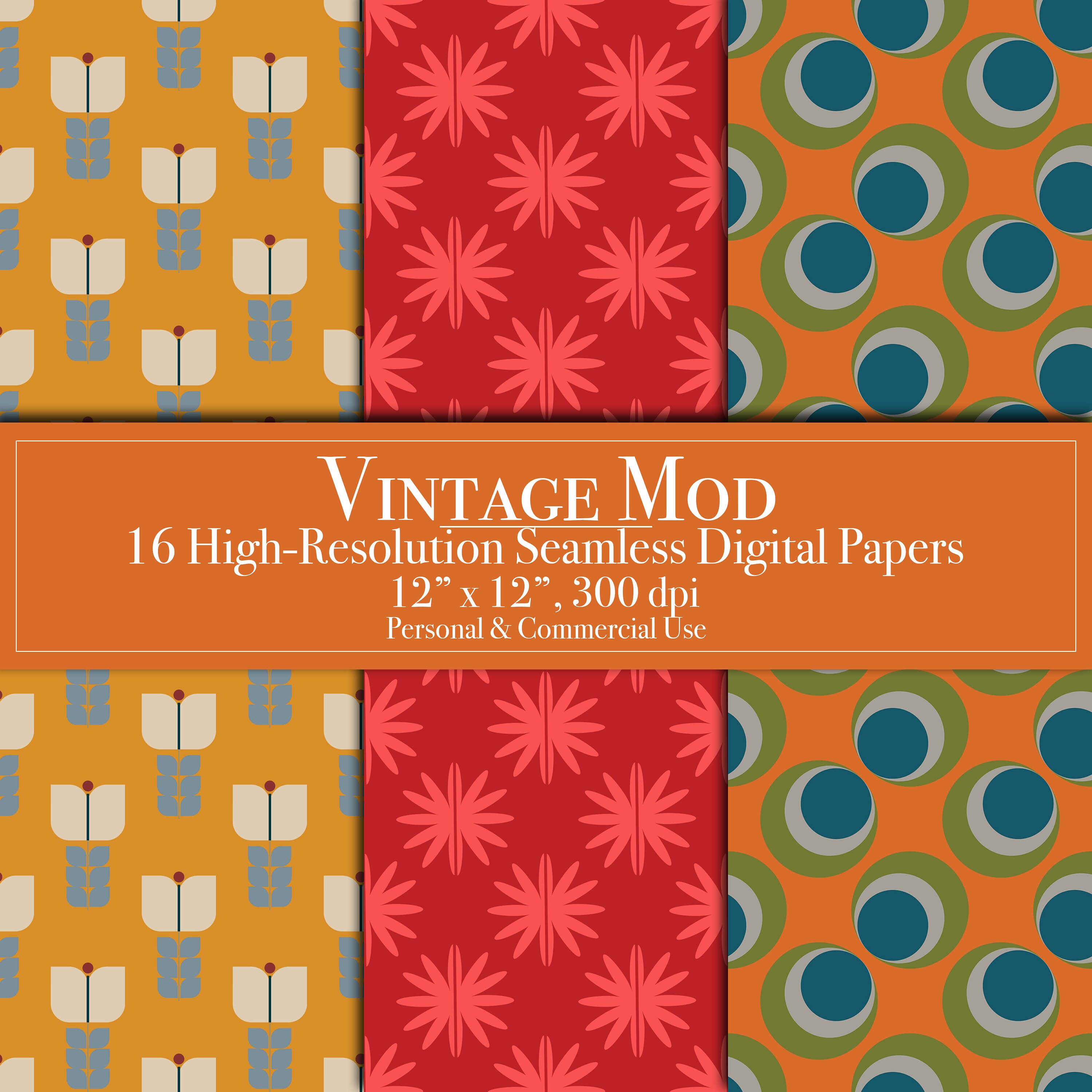 Retro Vintage Digital Papers, Seamless Pattern Scrapbook Paper ...