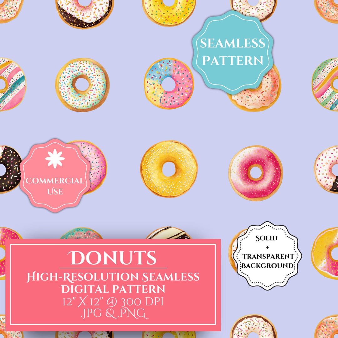 Donuts Seamless Digital Pattern, Donut Repeat Pattern, Sweet Dessert ...