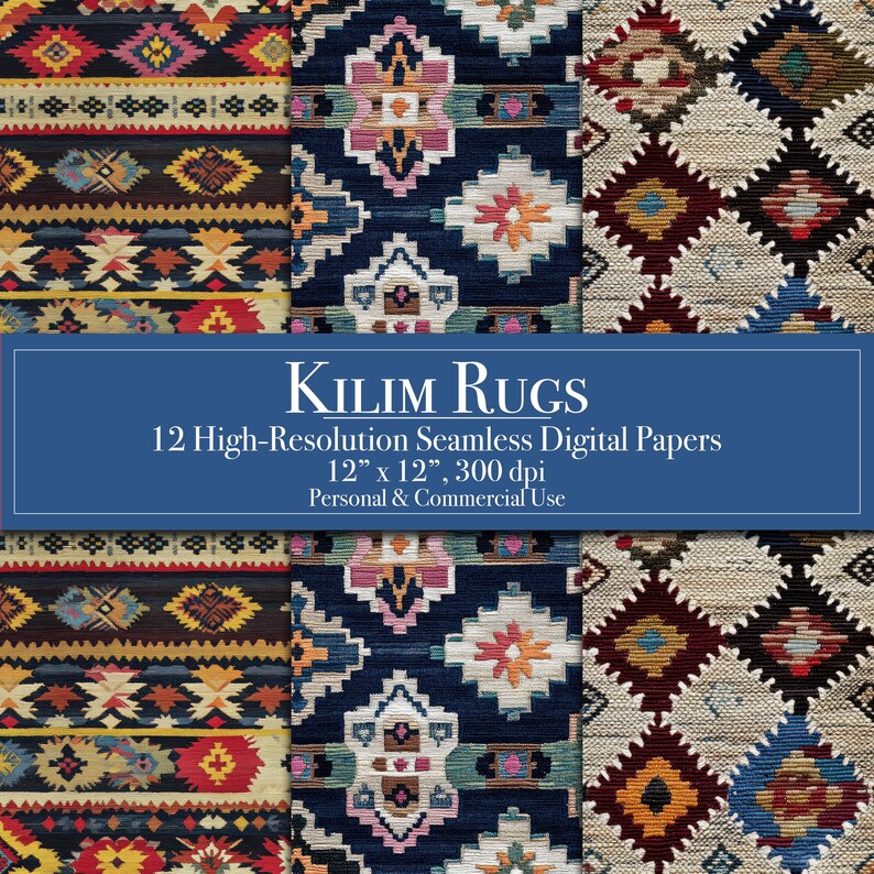 Kilim Rug Digital Papers, Seamless Oriental Carpet Scrapbook Paper ...