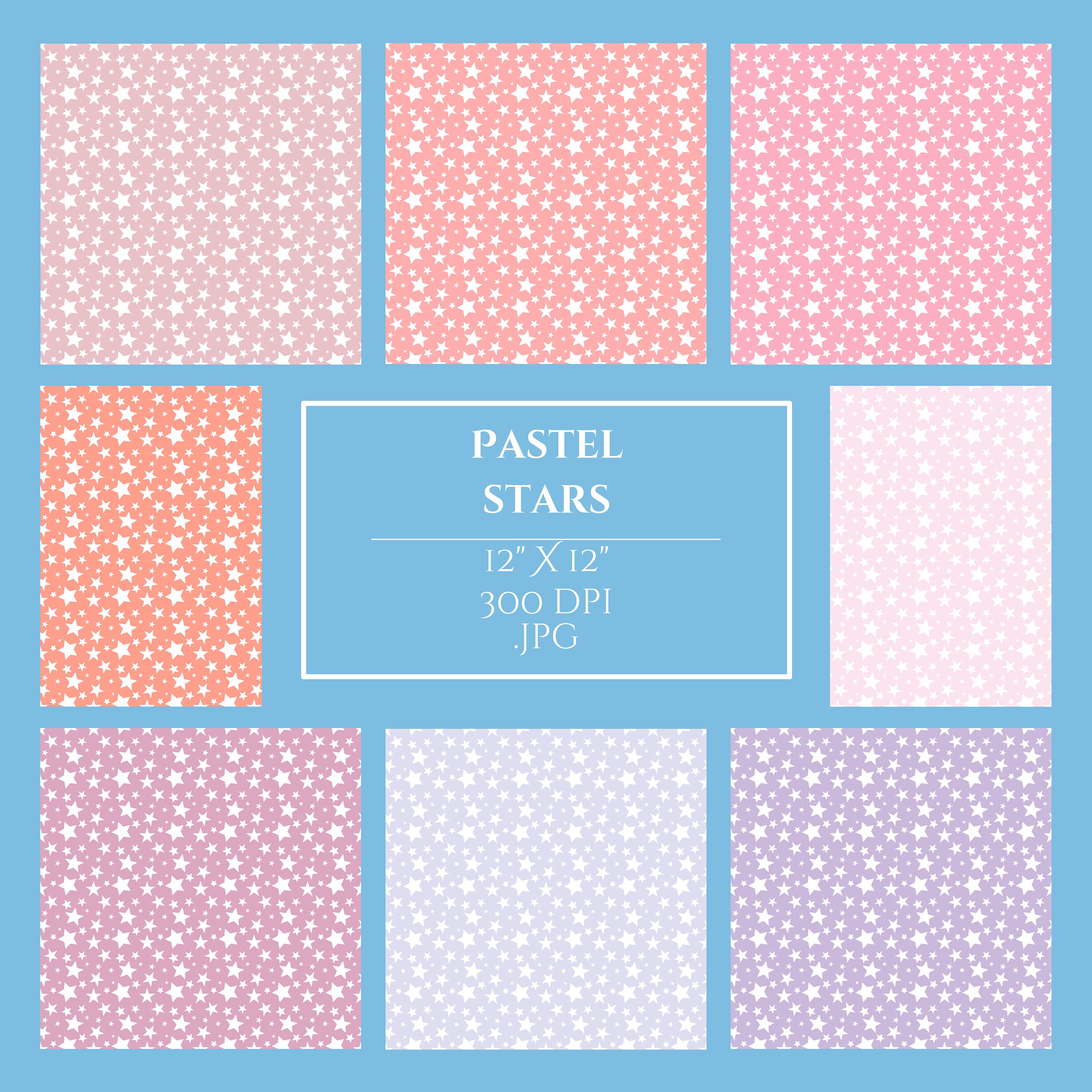 Pastel Rainbow Star Confetti Digital Paper, Seamless Pattern Scrapbook ...